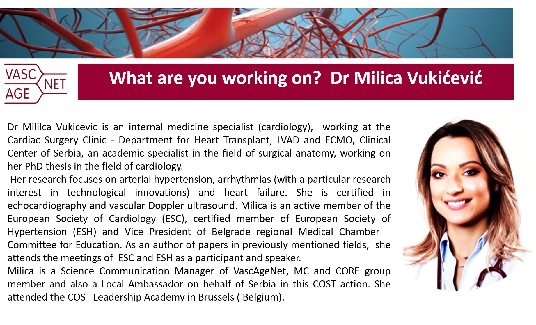 What are you working on? Dr Milica Vukićević – VascAgeNet