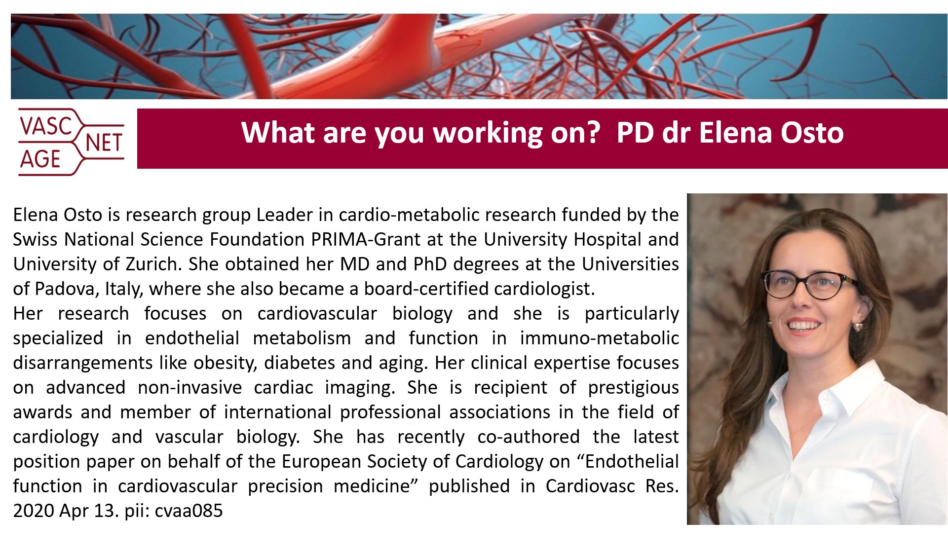 What are you working on? PD Dr Elena Osto – VascAgeNet